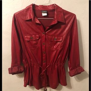 Southern Lady | Tops | Southern Lady Faux Red Leather Button Down Shirt ...